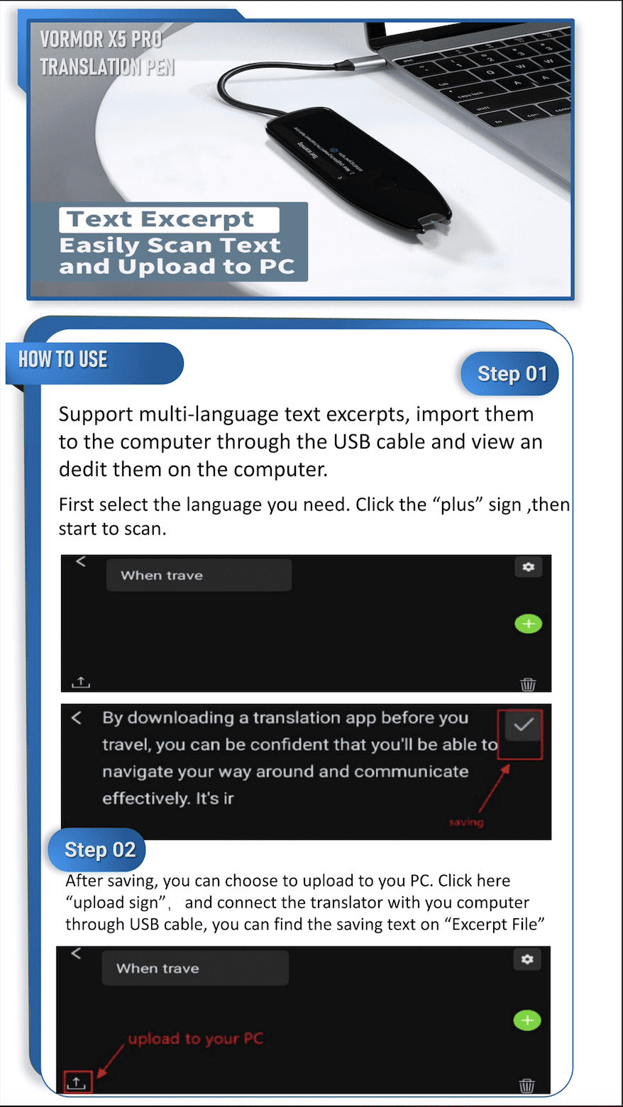Vormor X5 Pro Reader Pen 112 Languages Translator Device Translation P