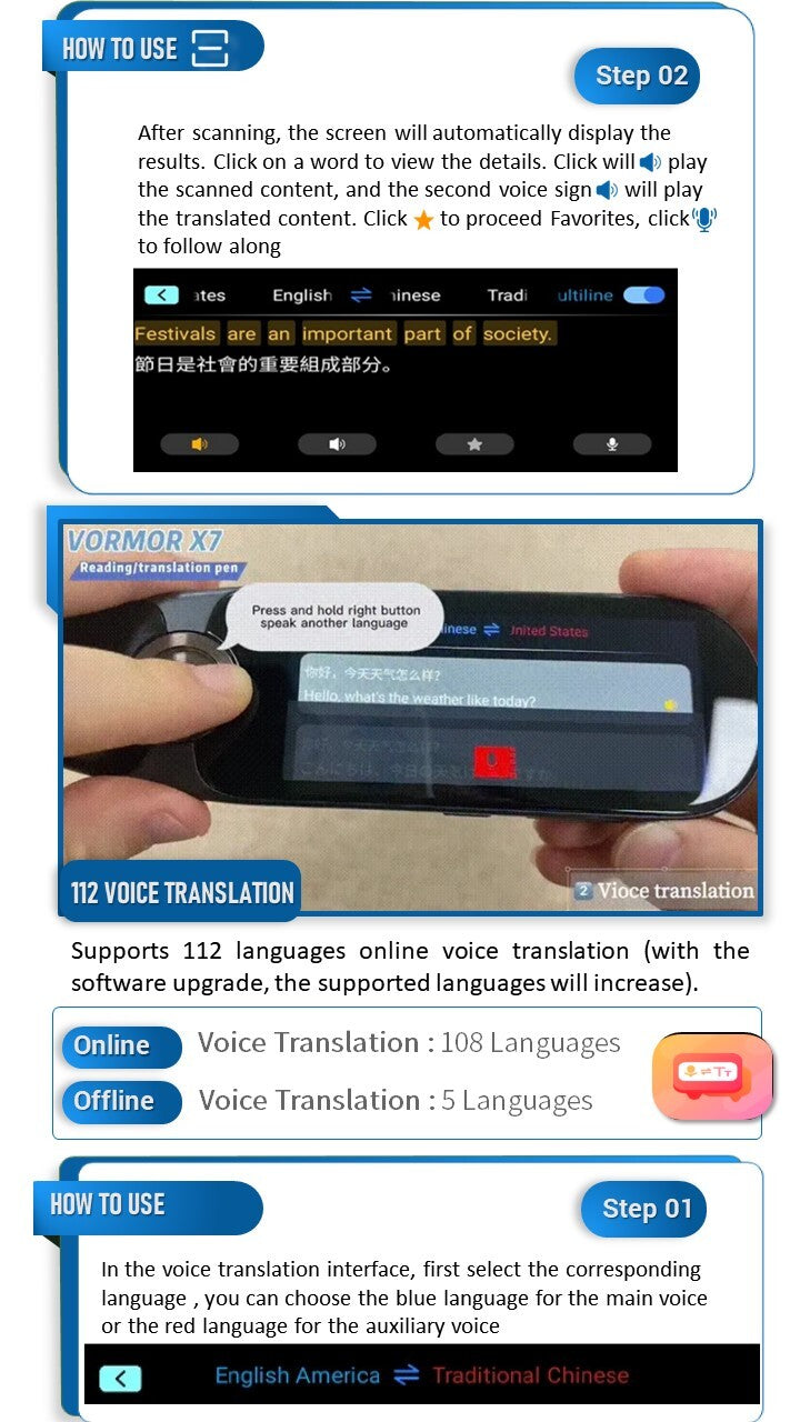 VORMOR X7 Pen Scanner OCR Digital Scanning Translation Pen, High quali