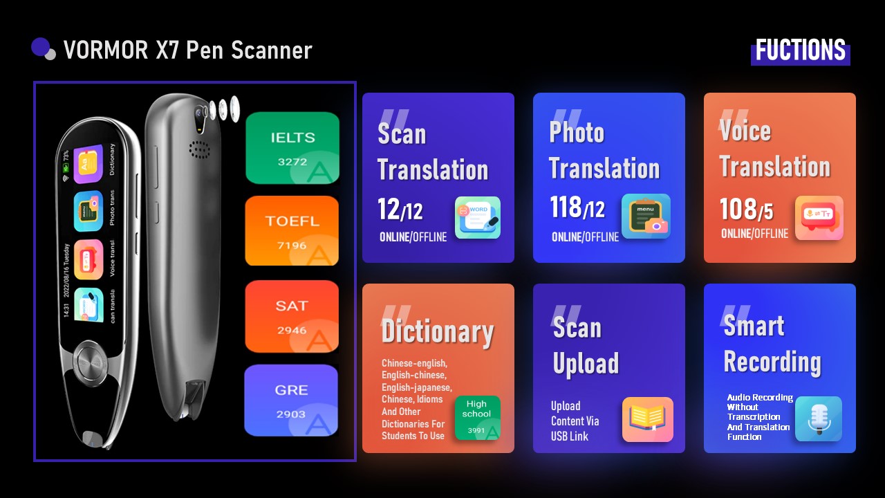 VORMOR X7 Pen Scanner OCR Digital Scanning Translation Pen, High quali